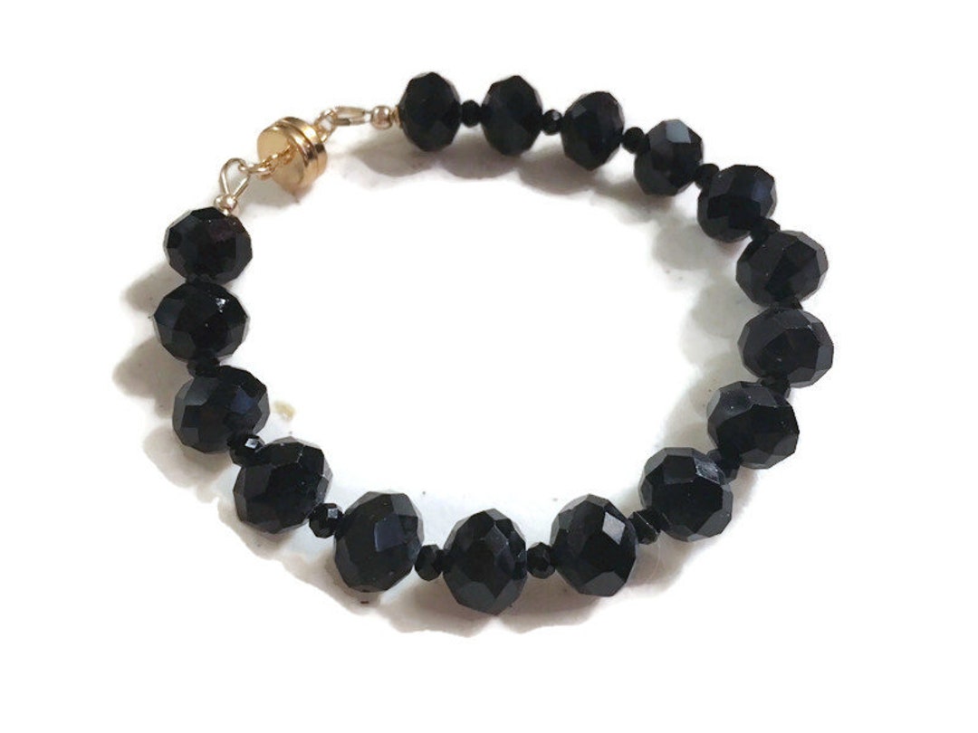 Black Crystal Bracelet – Gold Filled Magnetic Clasp, Handmade Jewelry ...