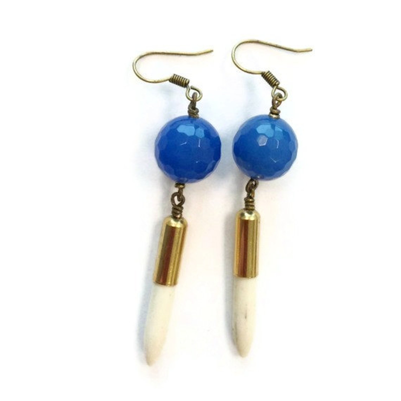 Pendientes azules y blancos Joyería de latón Agate y joyas - Etsy España