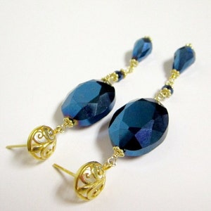 Blue Crystal Dangle Earrings - 24k Gold Vermeil, Filigree - Etsy