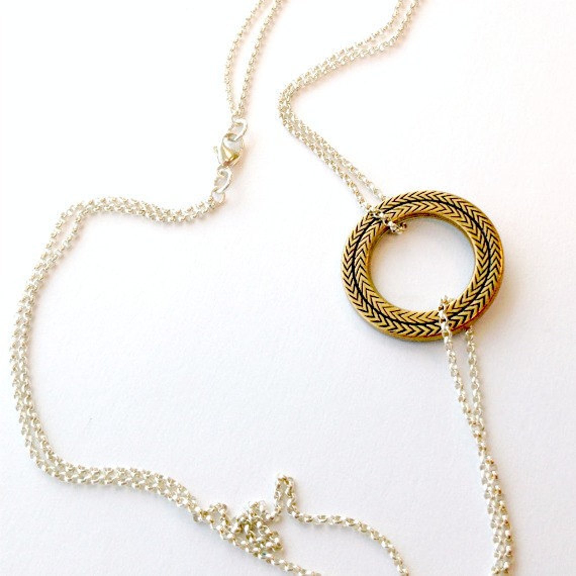 Brass Circle Necklace, Sterling Silver Chain, Geometric Jewelry - Etsy