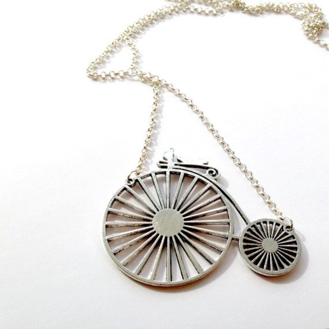 Silver Plated Bicycle Necklace, Long Charm Pendant, 20 Inch Chain - Etsy