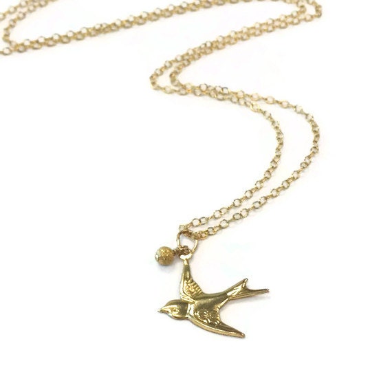 Gold Sparrow Necklace - Bird Charm Jewelry - Vermeil Jewellery - Simple ...