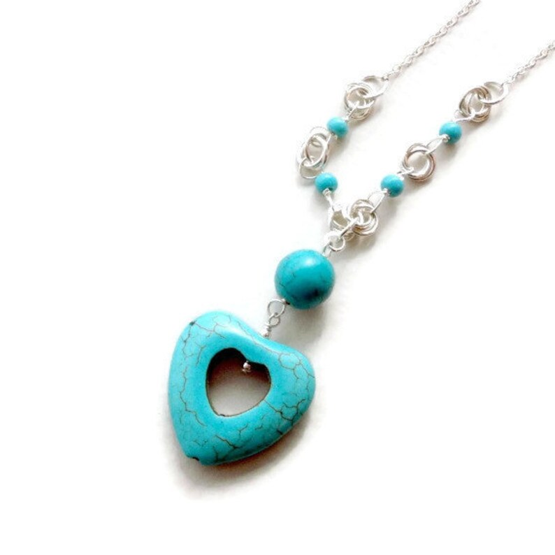 Turquoise Heart Necklace - Howlite Gemstone Jewelry - Sterling Silver ...