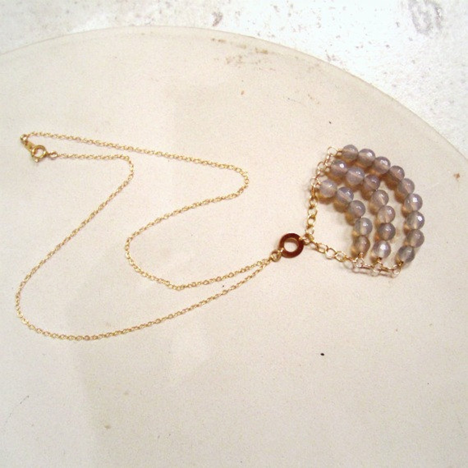 Gray Agate Bead Necklace, Yellow Gold Filled Chain, Tiered Pendant - Etsy