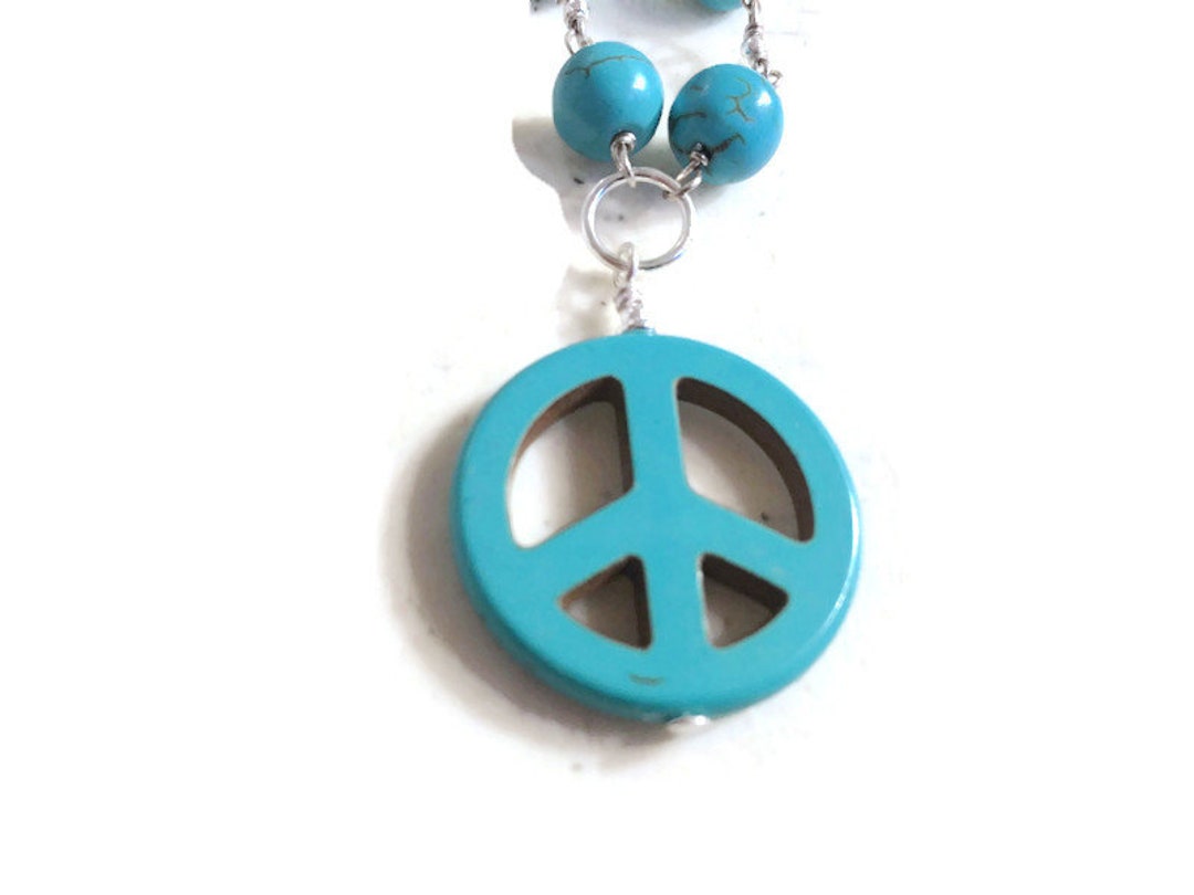Turquoise Necklace - Turquoise Jewelry - Peace Sign Gemstone Pendant ...