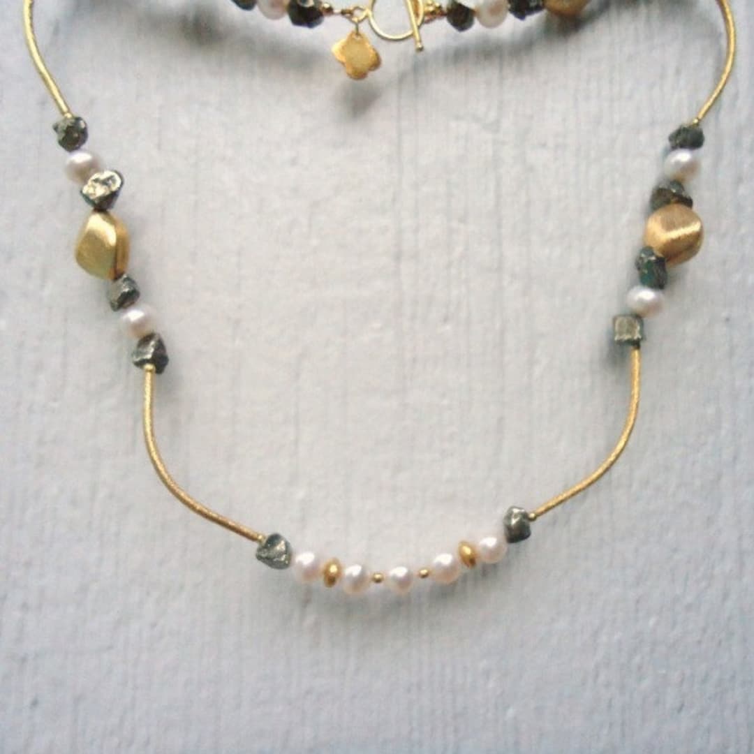 Pearl Necklace - Gold Jewelry - Mixed Metal Jewellery - Fools Gold ...