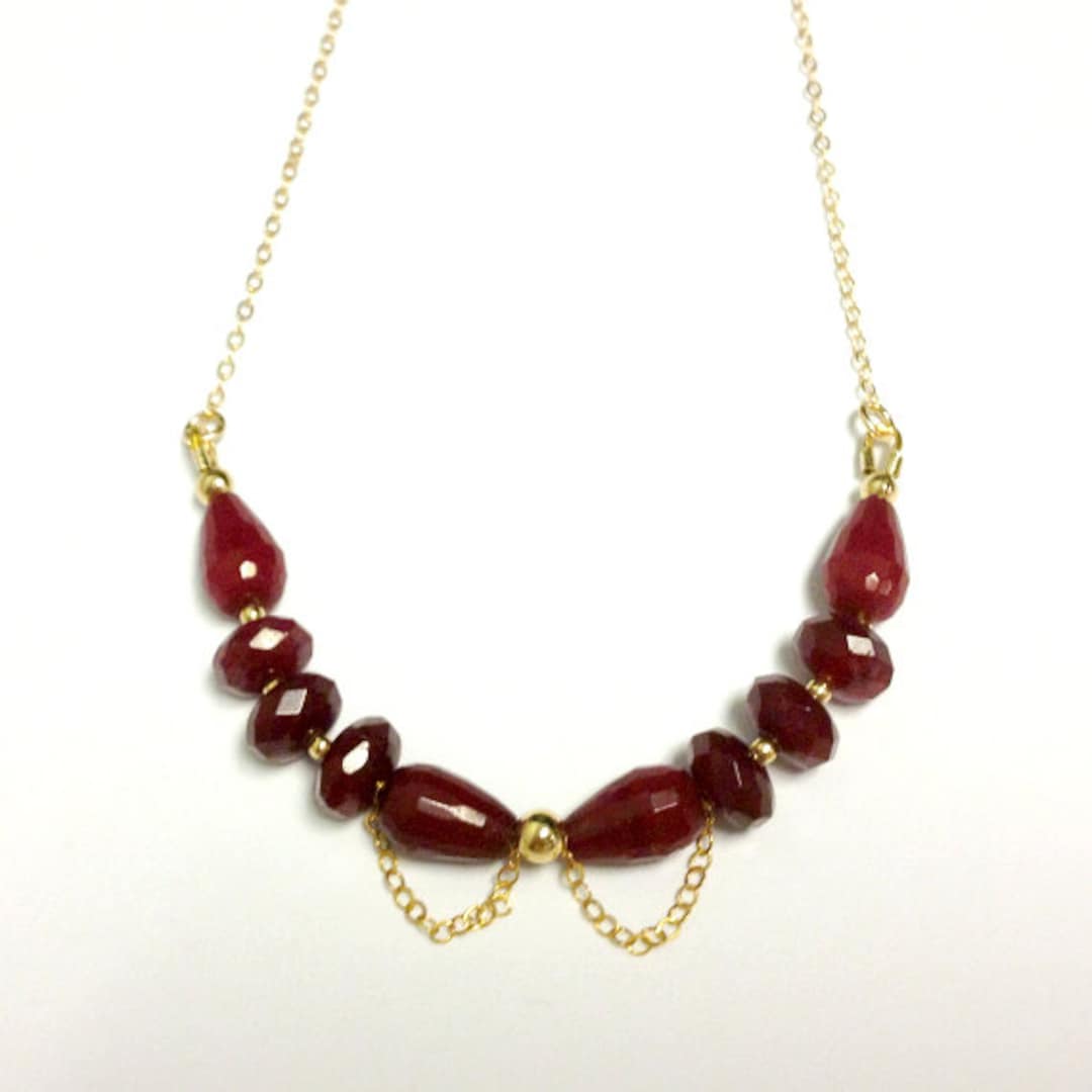 Red Ruby Quartz Necklace - Yellow Gold Jewelry - July Birthstone ...