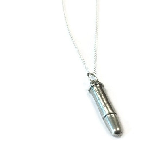 Bullet Necklace Bullet Charm Pendant Sterling Silver Chain | Etsy