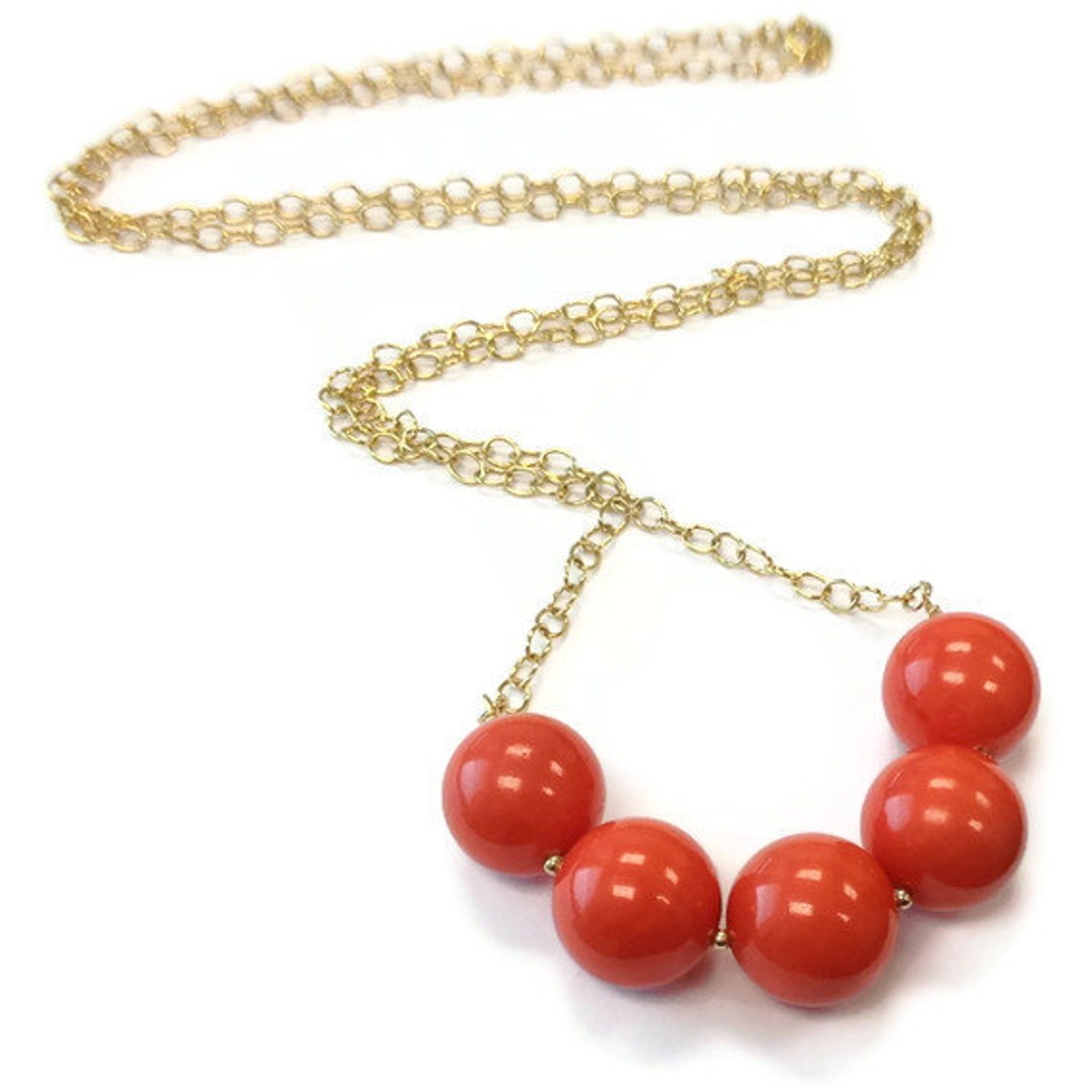 Coral Necklace Yellow Gold Jewelry Long Chain Jewellery - Etsy