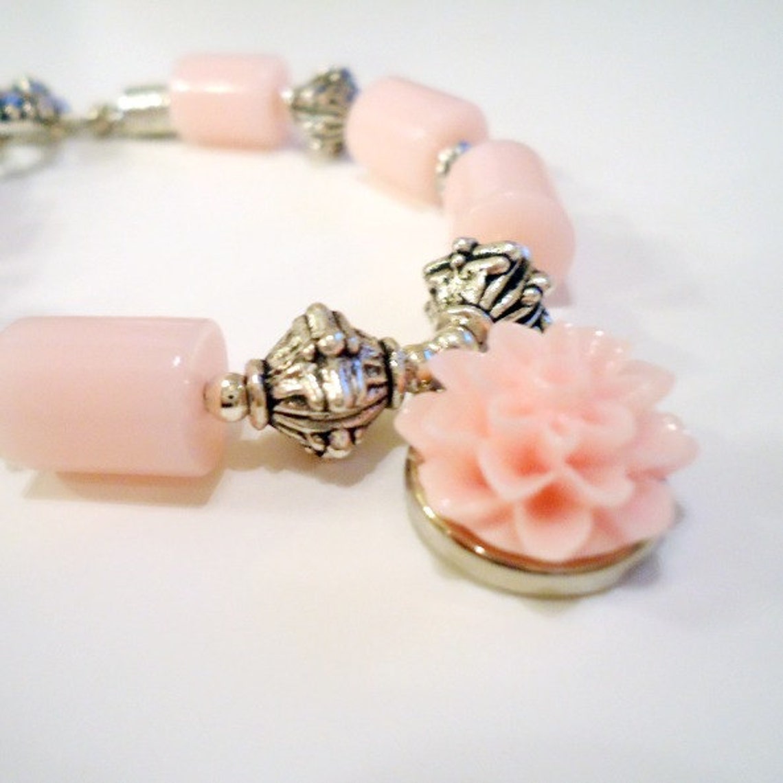Pink Bracelet Silver Jewelry Flower Charm Jewellery | Etsy