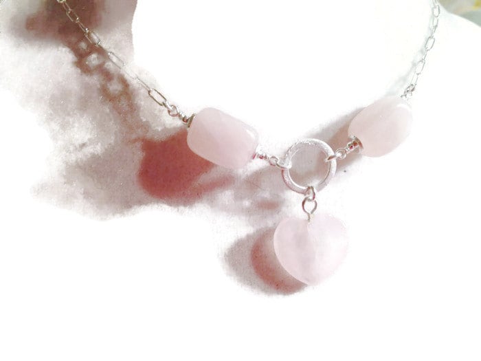 Pink Necklace Rose Quartz Gemstone Jewellery Sterling | Etsy