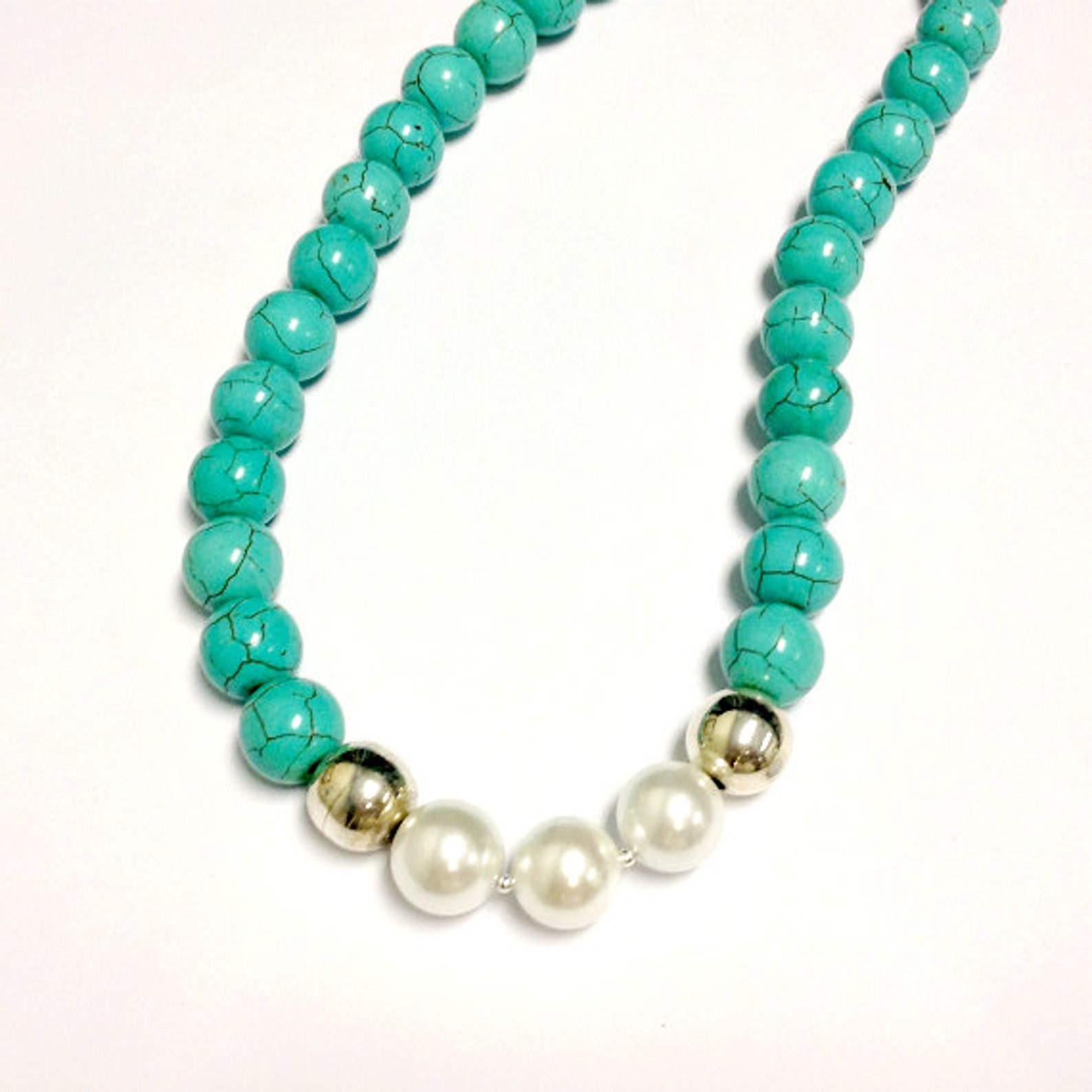 Turquoise & Pearl Necklace Turquoise Jewelry Gemstone - Etsy
