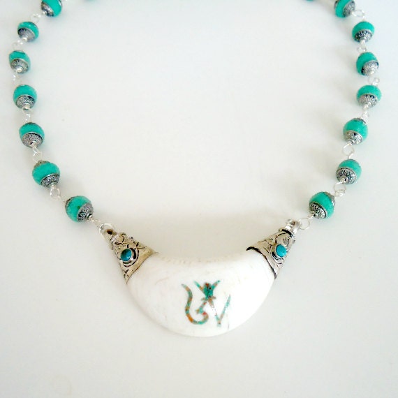 Turquoise Necklace Turquoise Jewelry White Pendant | Etsy
