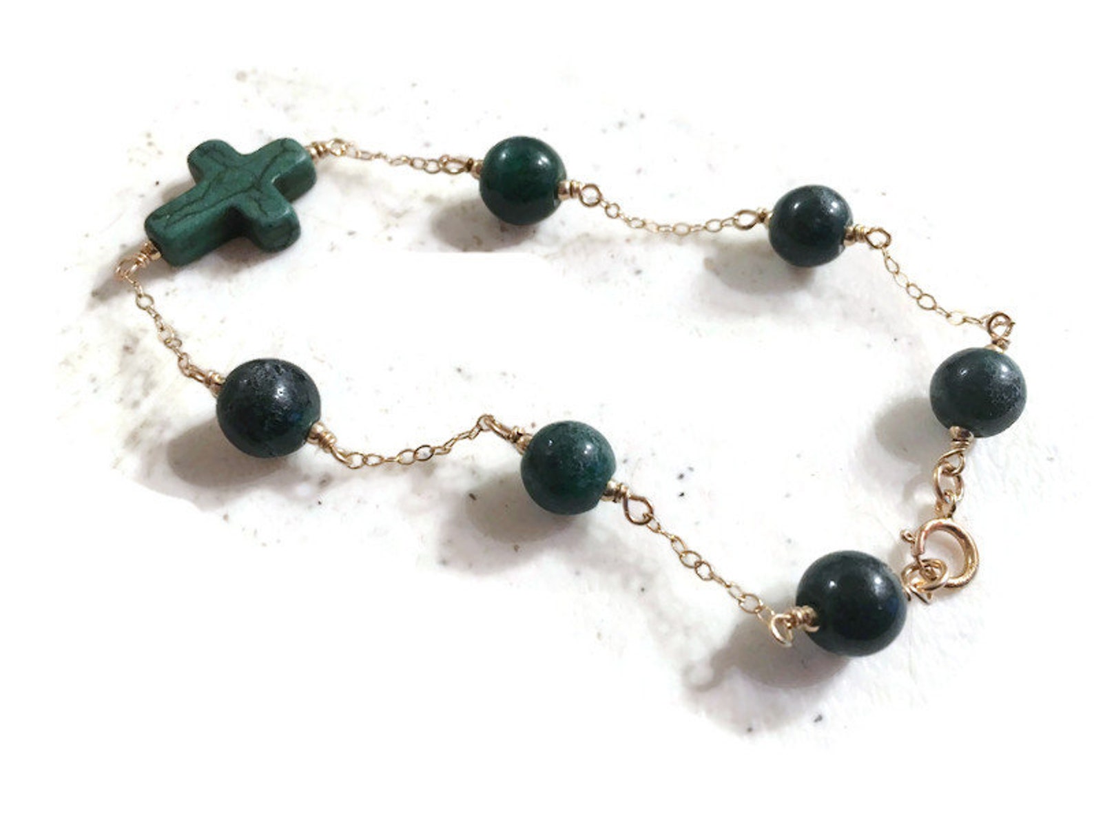Green Bracelet - Gold Chain Jewelry - Howlite Gemstone Jewellery ...