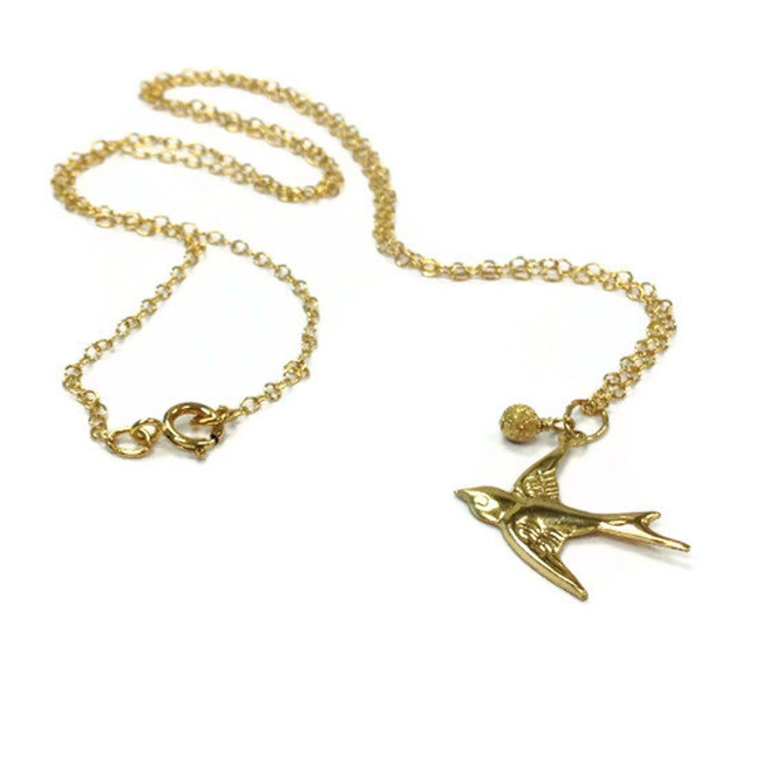 Gold Sparrow Necklace - Bird Charm Jewelry - Vermeil Jewellery - Simple ...