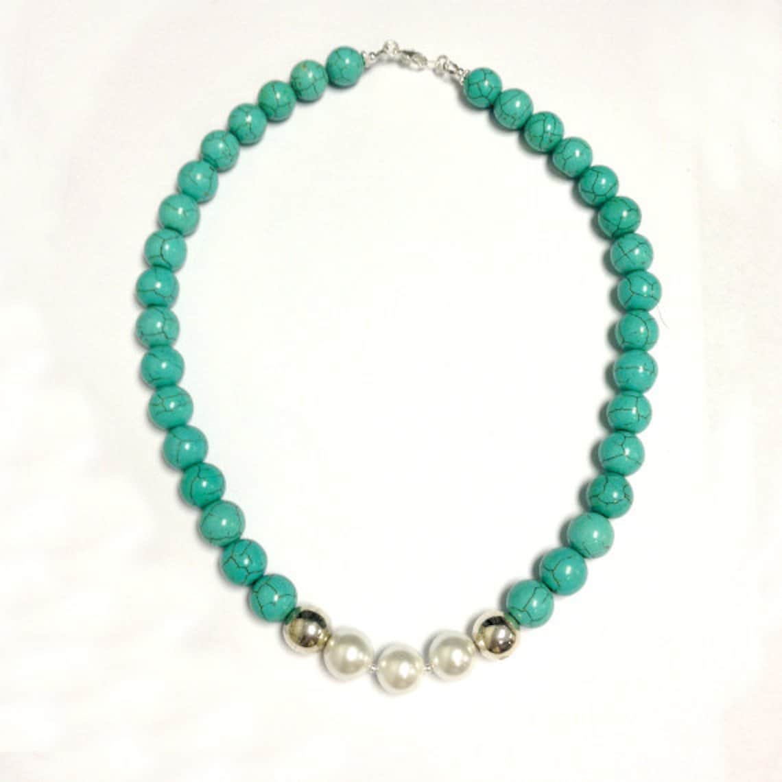 Turquoise & Pearl Necklace Turquoise Jewelry Gemstone - Etsy