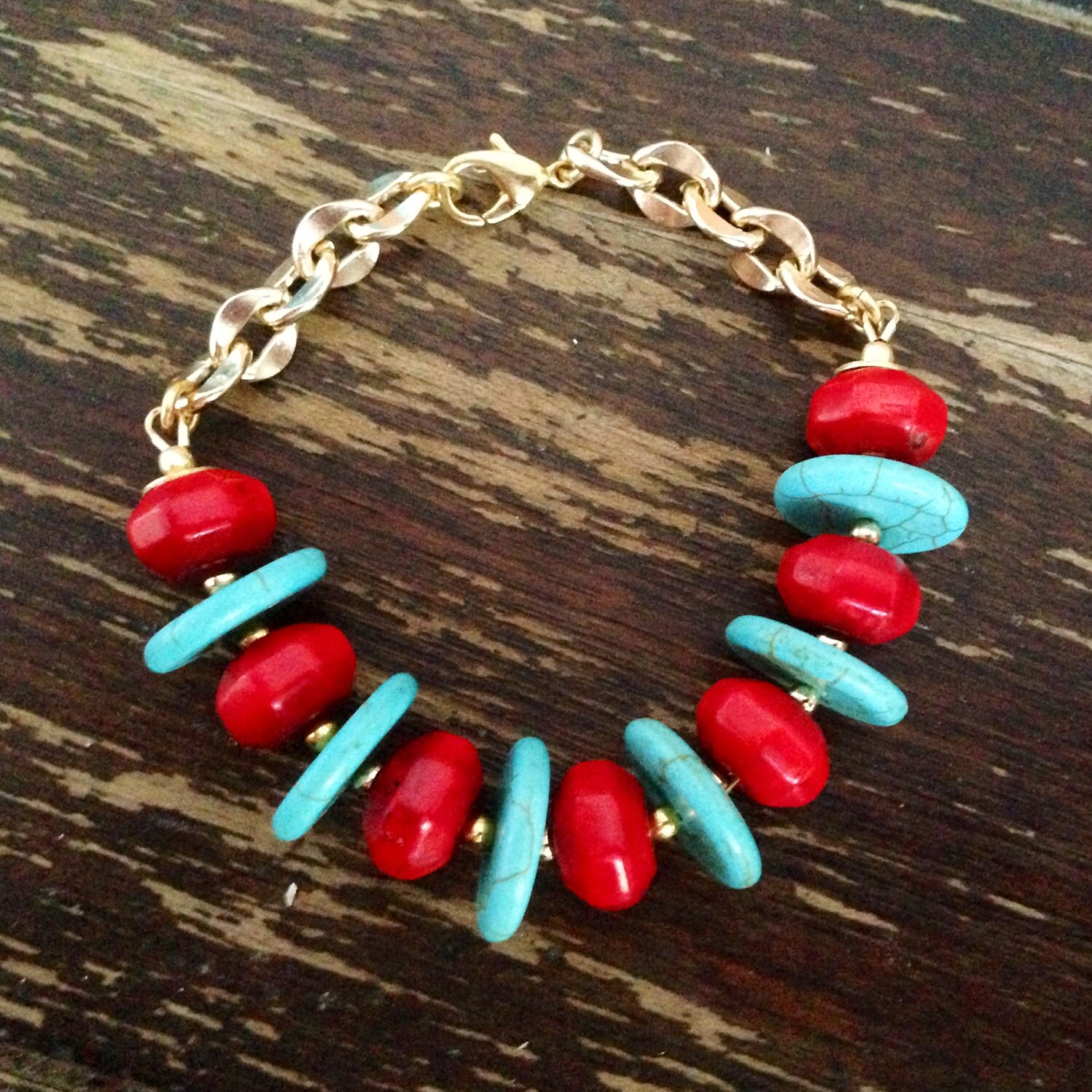 Turquoise and Red Bracelet Gold Jewelry Gemstone Jewellery | Etsy