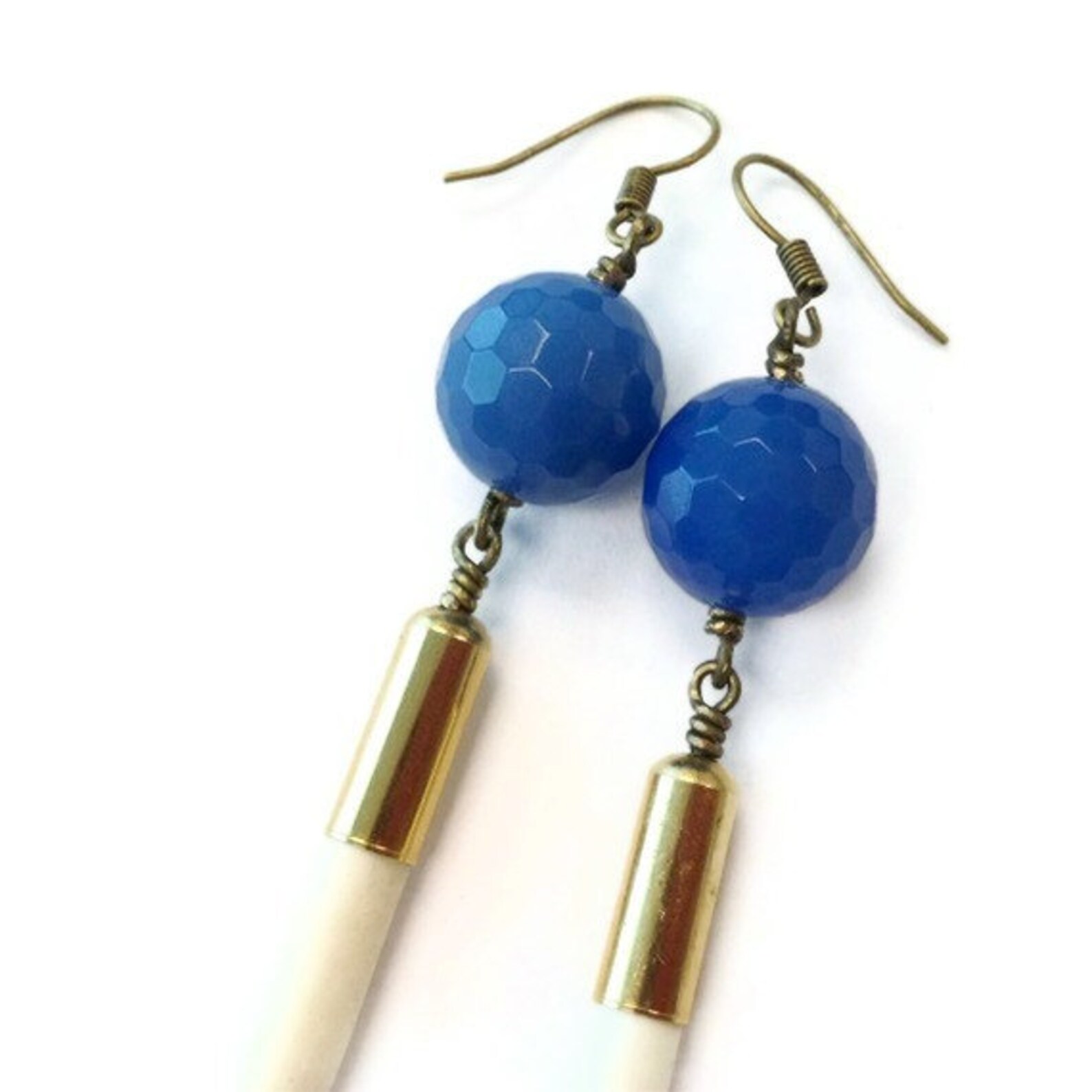 Pendientes azules y blancos Joyería de latón Agate y joyas - Etsy España