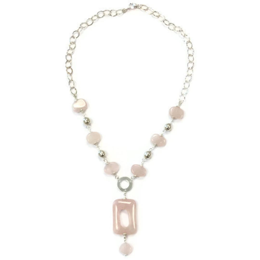 Pink Necklace Rose Quartz Jewellery Sterling Silver Jewelry Gemstone ...