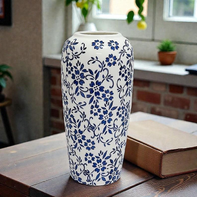 Indigo Blossom Ceramic Vase, Cobalt Floral Vines, Gloss Glaze - Etsy ...