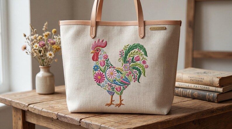 Floral Rooster Embroidery Design, Americana Machine File, Quirky Goose ...
