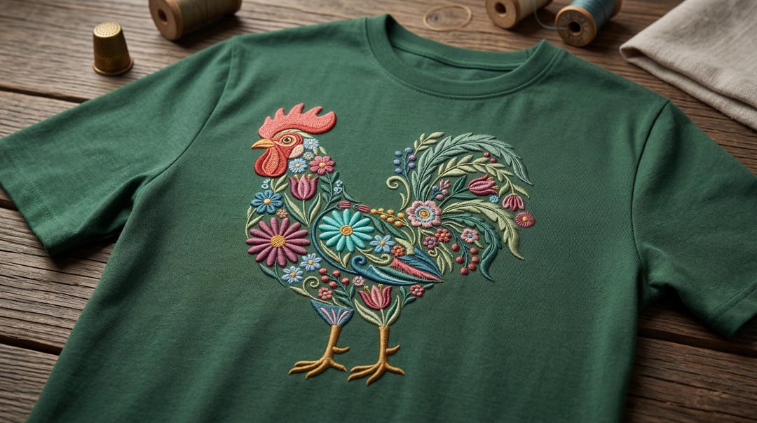 Floral Rooster Embroidery Design, Americana Machine File, Quirky Goose ...