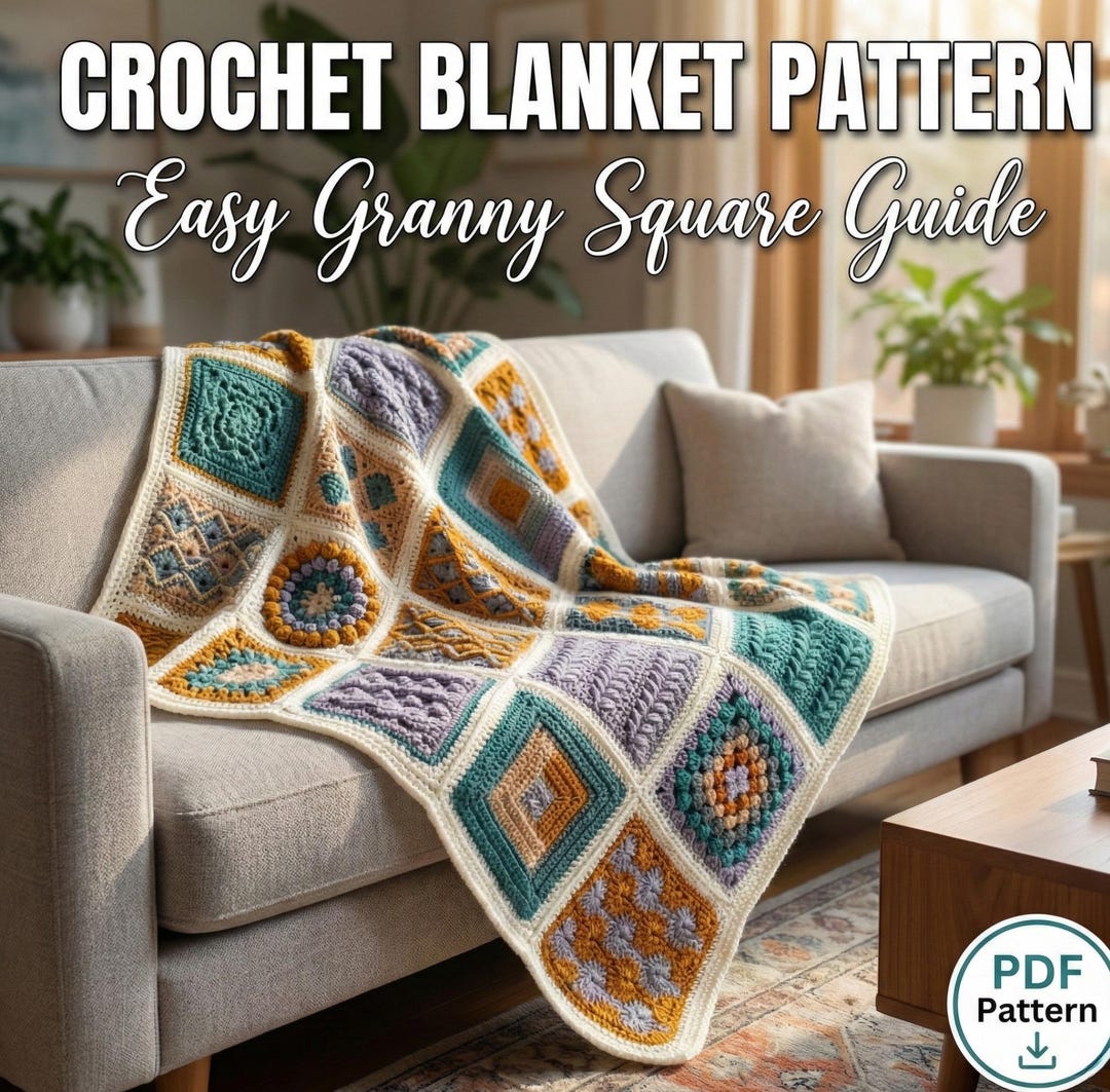 Blanket Crochet Pattern , Colorful Granny Square Sampler , Mixed ...