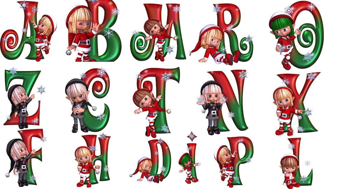 Christmas Elf Alphabet Clipart PNG Bundle | Holiday Letters (digital ...