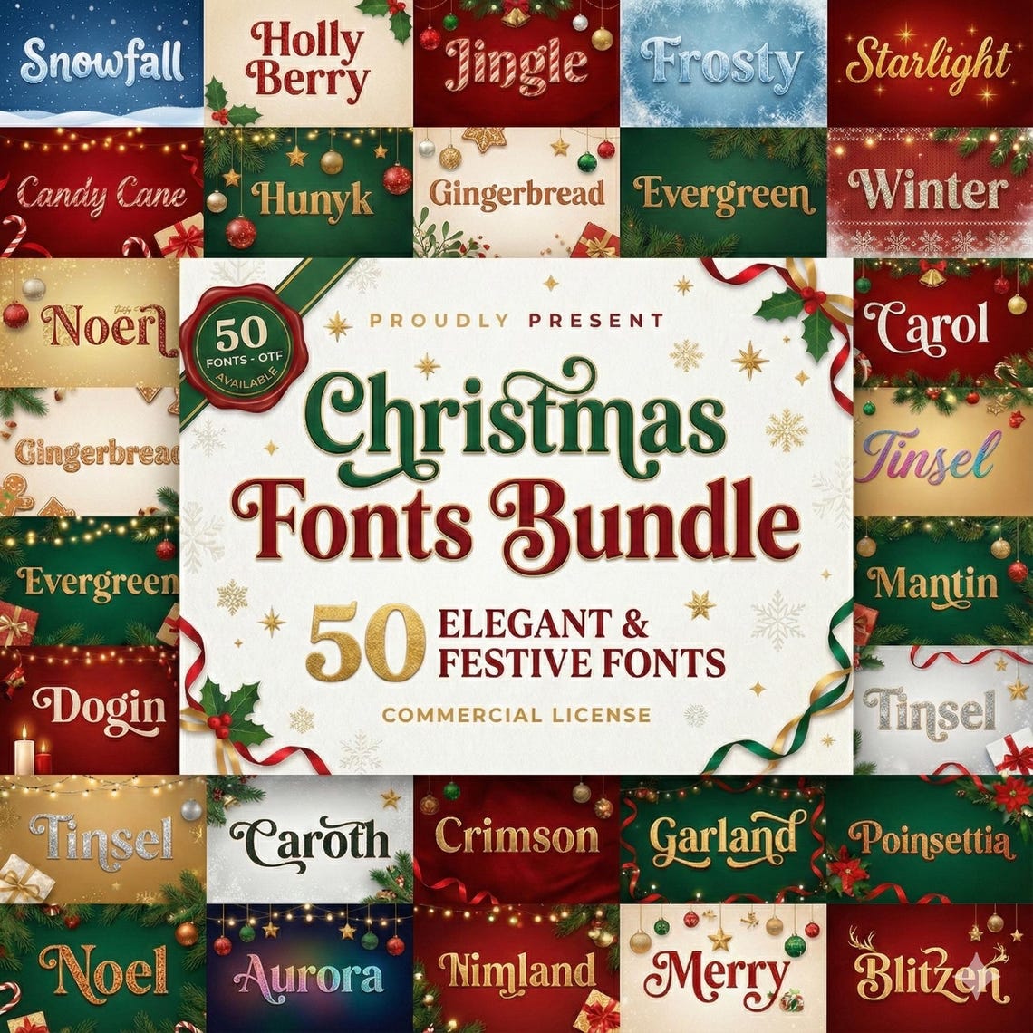 Christmas Font Bundle, 50 Holiday Fonts for Cricut, Festive Handwritten ...