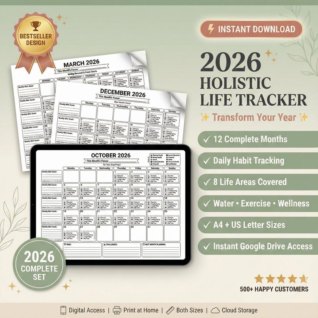 2026 Calendar , 2026 Monthly Planner , Holistic Life Tracker Planner ...