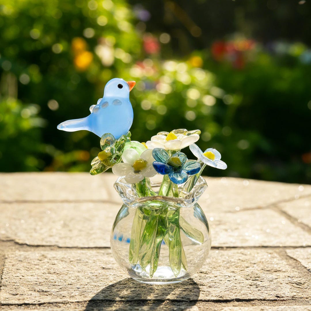 Mini Flower Garden Set, Handmade Floral Decor With Bird or Butterfly ...