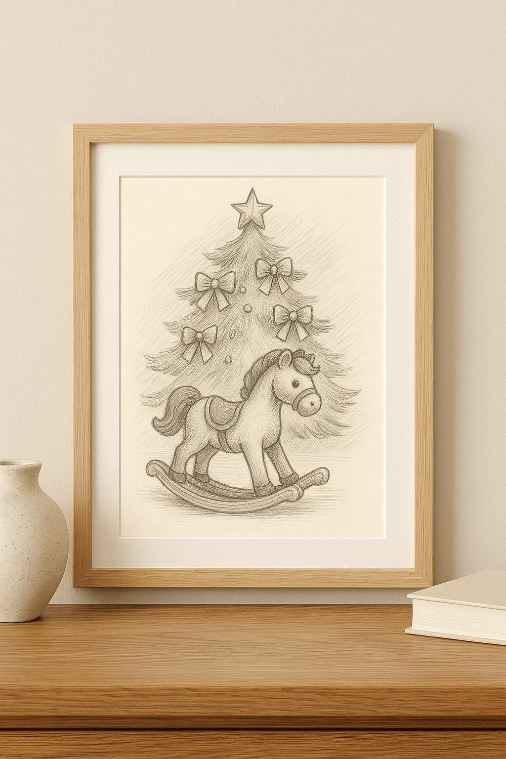 Vintage Christmas Rocking Horse Sketch. Digital Download. Hand Drawn ...