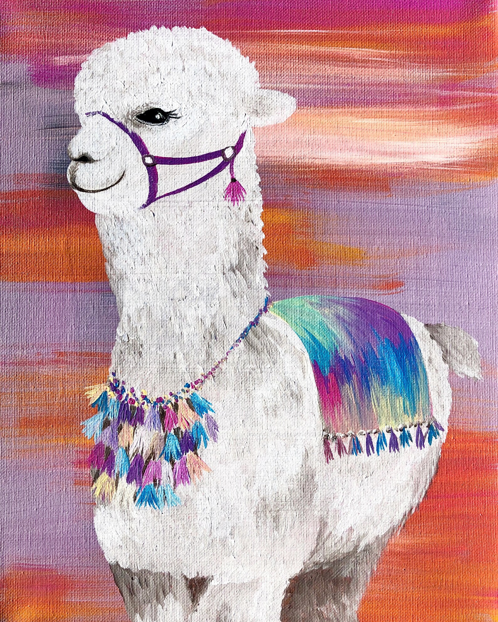 Lama Colorful Background Original Painting 11x14 Alpaga Art | Etsy