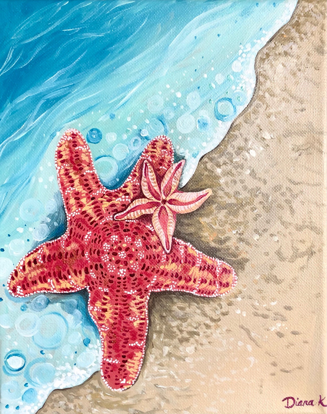 Starfish Original Painting, Beach Art, Starfish Art, Sea Star Art, Sea ...