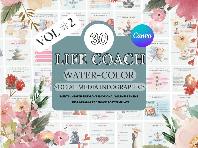 30 Life Coach Instagram Templates Canva | Wellness Social Media ...