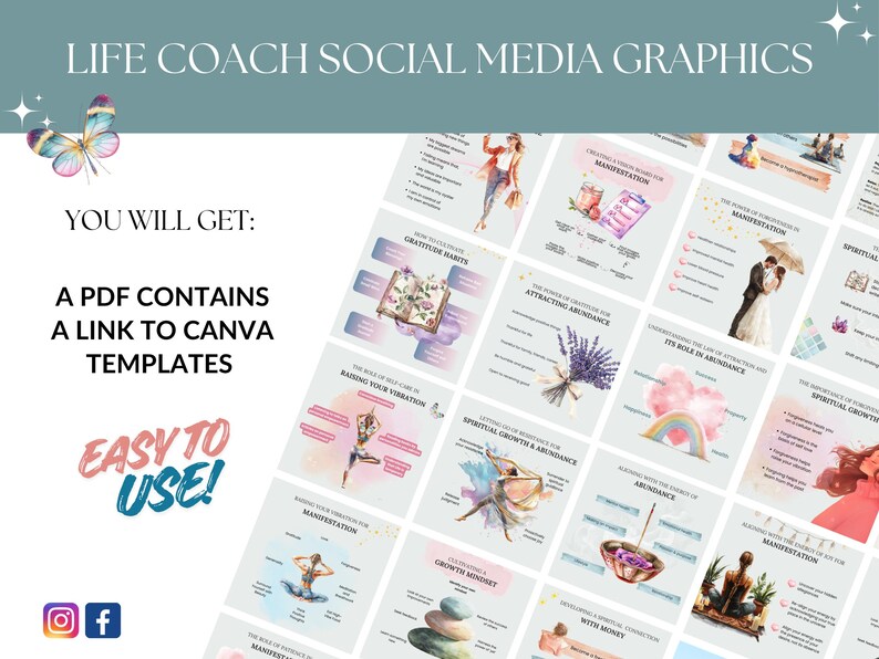 30 Life Coach Instagram Templates Canva | Wellness Social Media ...