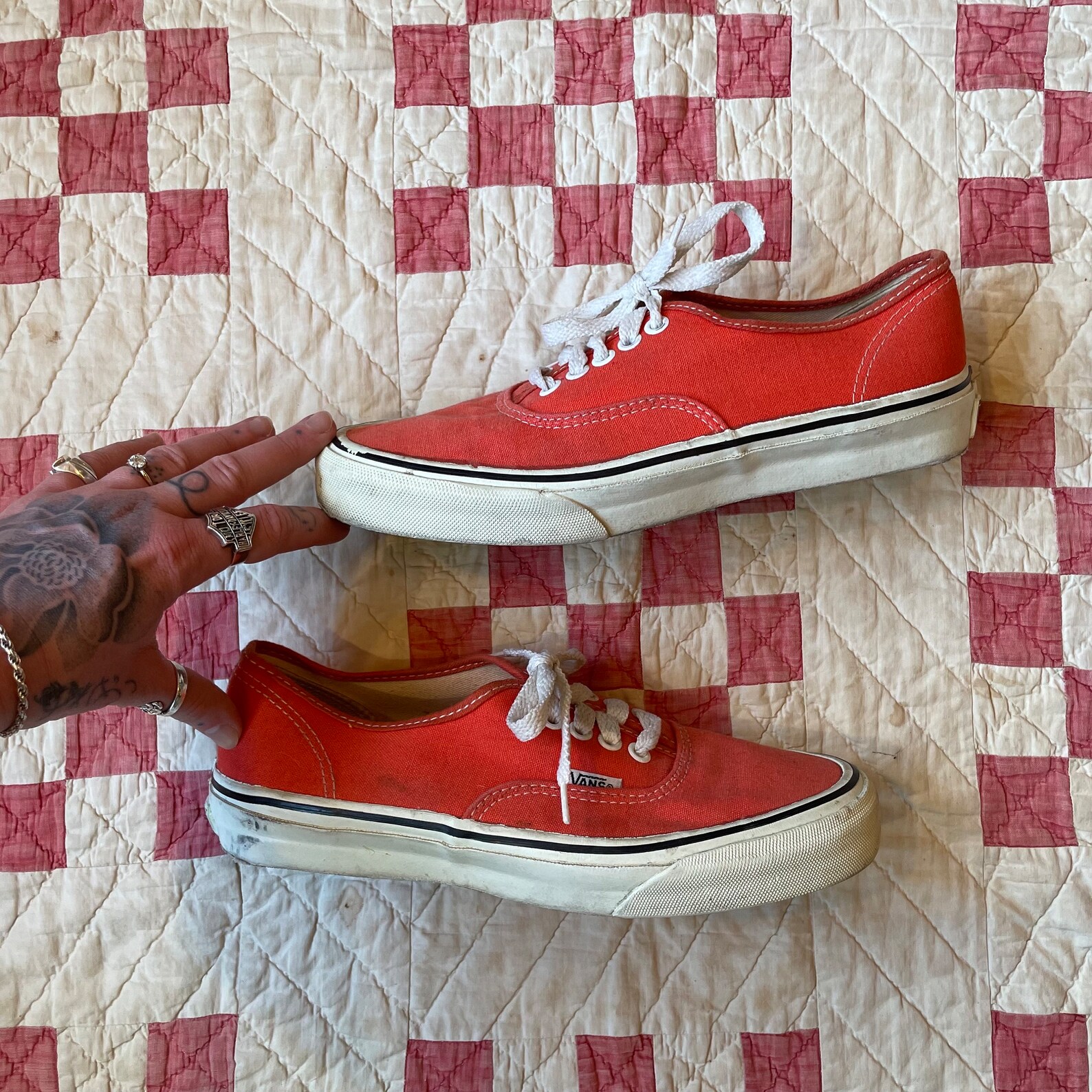 Vintage 1980s Vans Classic Skate Shoes - Bright Orange Canvas Sneakers ...