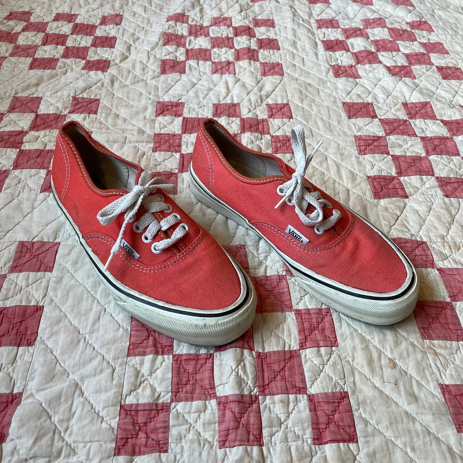 Vintage 1980s Vans Classic Skate Shoes - Bright Orange Canvas Sneakers ...