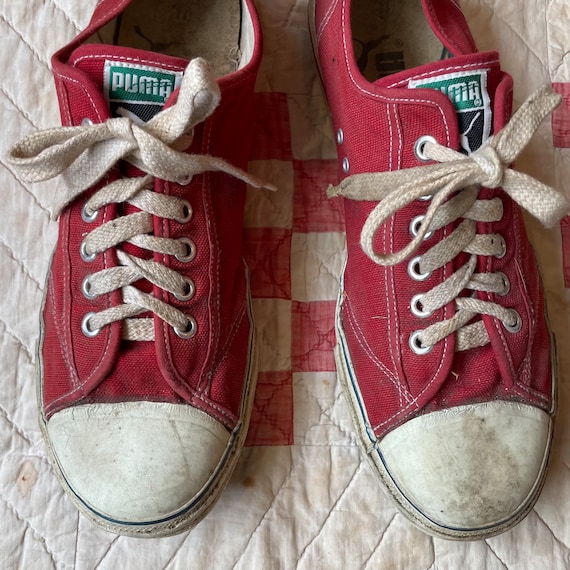 Vintage 1970s 1980s Puma Red Canvas and White Rubber … - Gem