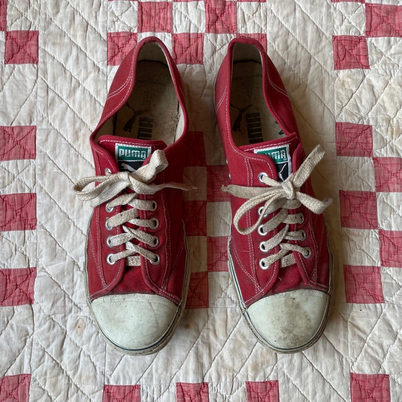 Vintage 1970s 1980s Puma Red Canvas and White Rubber Sneakers Running ...