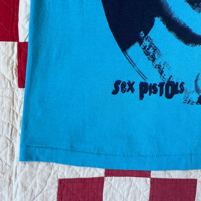 Vintage 1980s Sex Pistols Punk Rock Band Teal Blue T Shirt