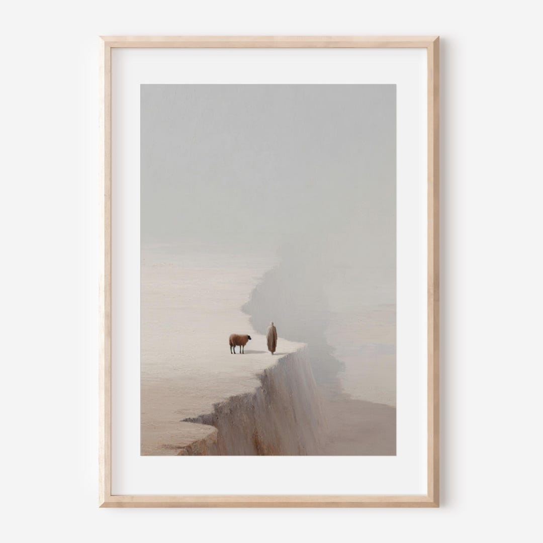 Leaving the 99 Lost Sheep Print, Minimalist Christian Wall Art, Jesus ...