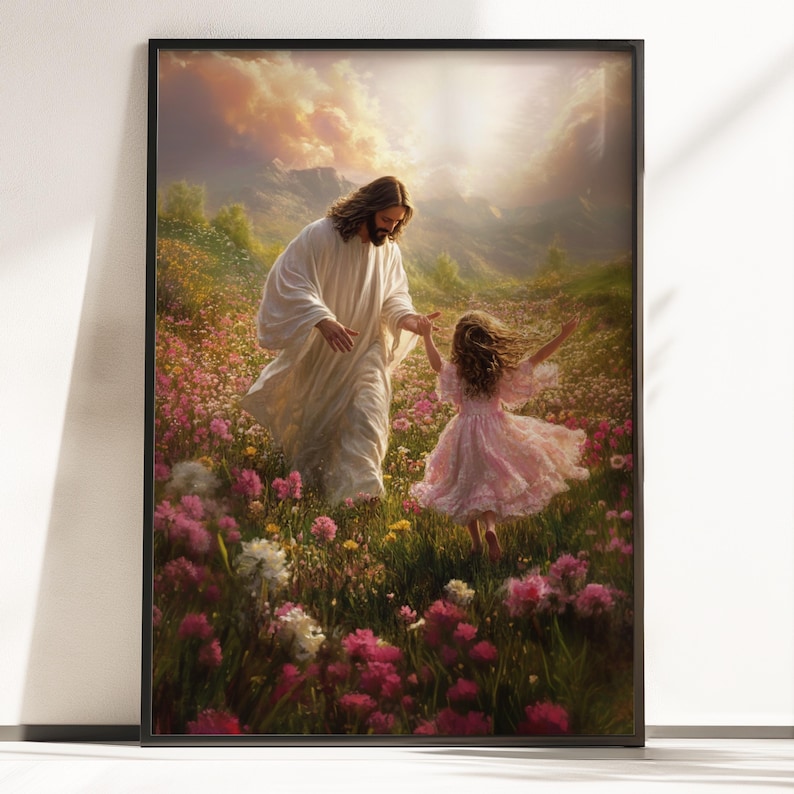 A Dance of Grace Jesus and Little Girl Painting, Christian Kids Wall ...