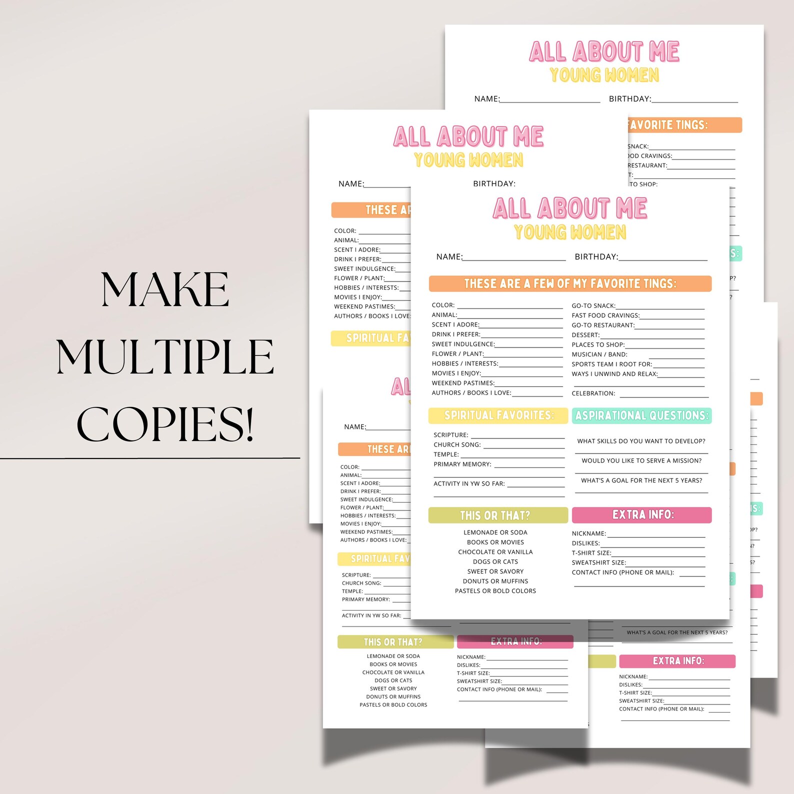 Editable Young Women Questionnaire Form, LDS YW Get to Know You Sheet ...