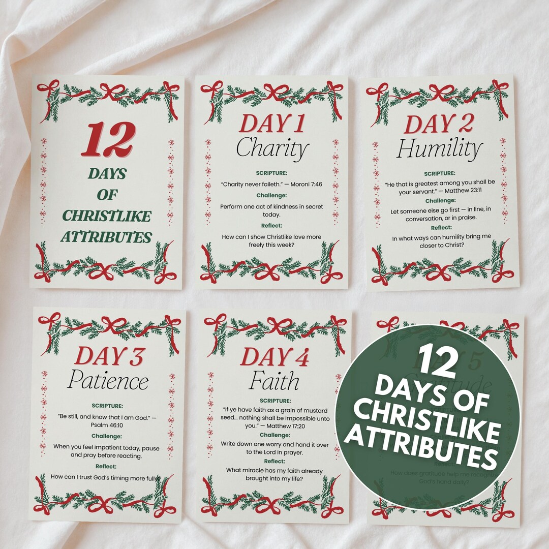 LDS Christlike Character Advent Printable Cards, Young Women Christmas ...
