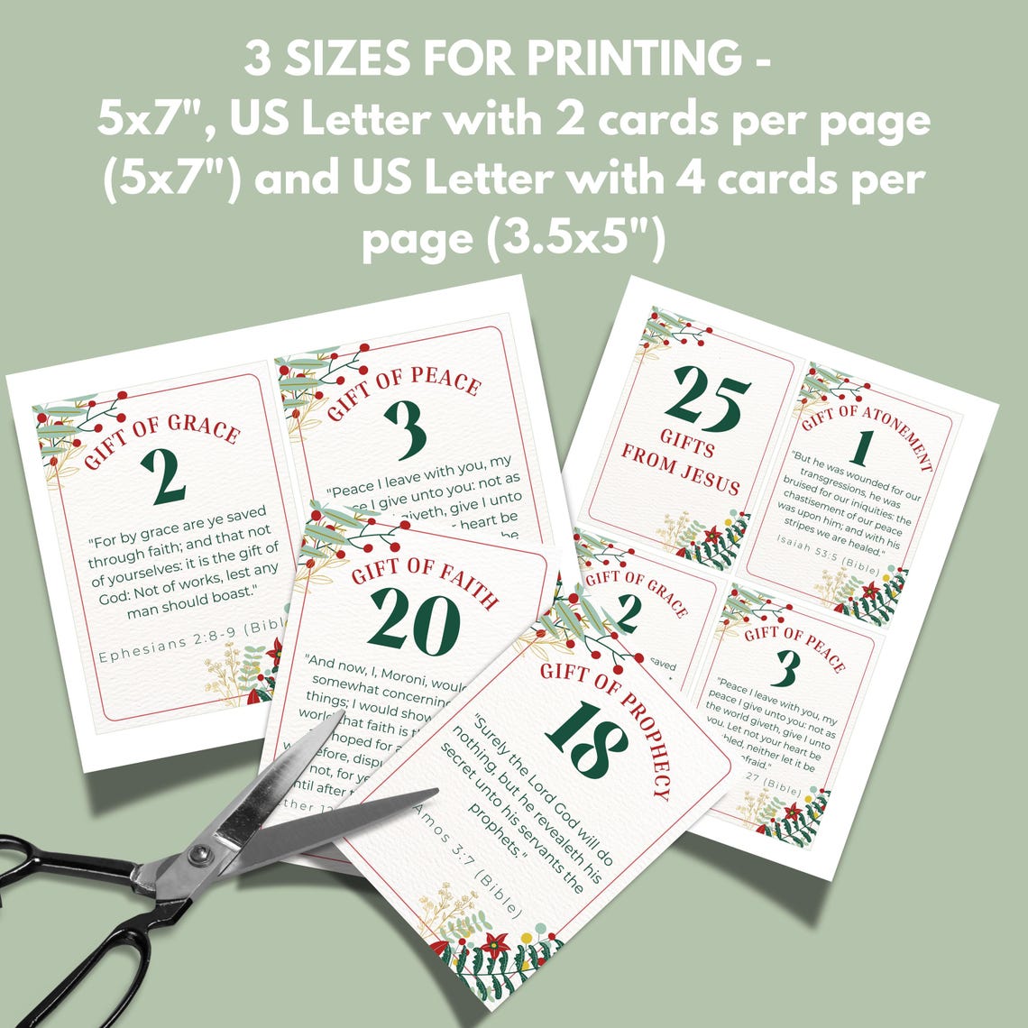 LDS 25 Gifts of Christ Advent Printable Cards, Christian Christmas ...