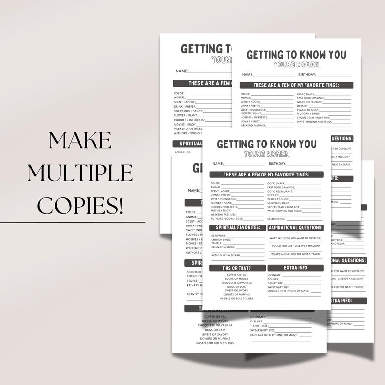 Editable Secret Sister Survey Young Women, Favorite Things ...