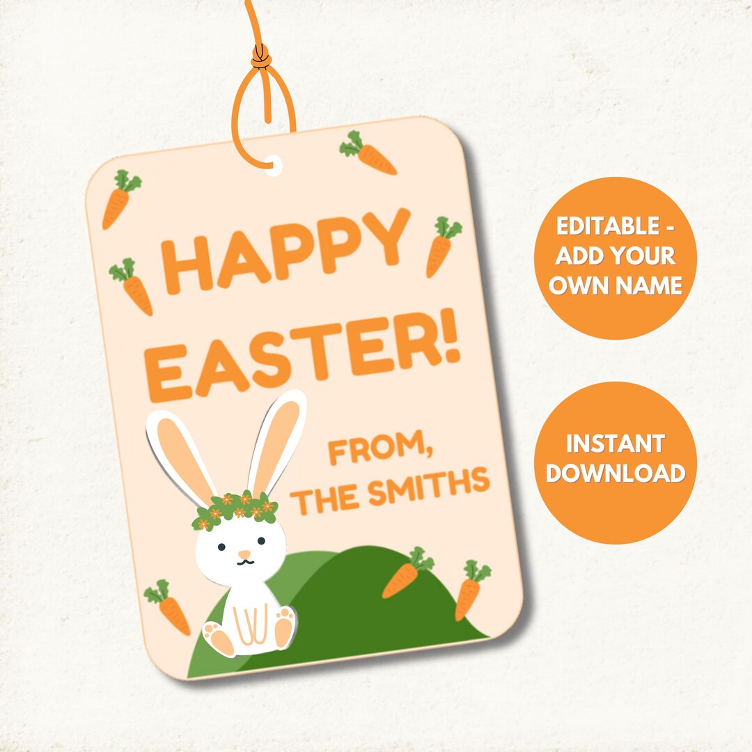 Editable Easter Gift Tags Printable, Happy Easter Bunny Tags, Canva ...