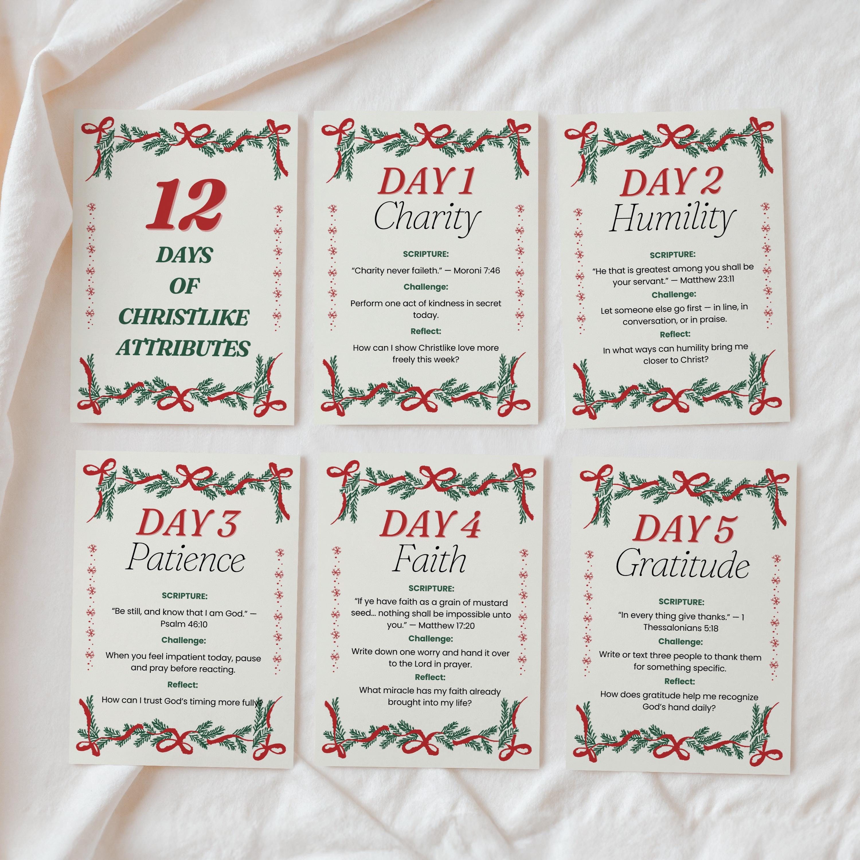 LDS 12 Days of Christlike Attributes Advent Printable, Christ Centered ...