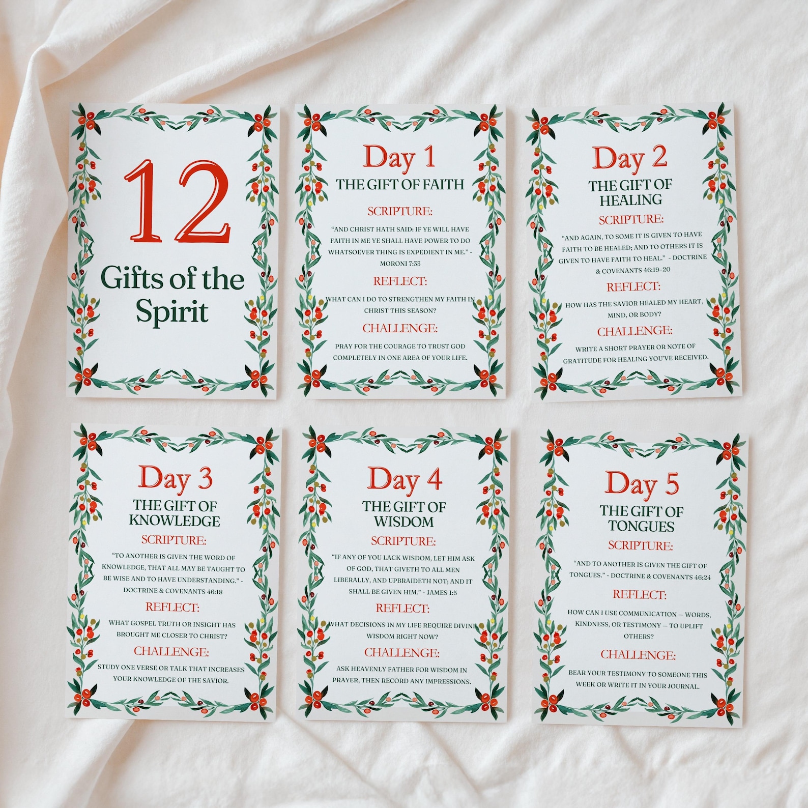 12 Gifts of the Spirit LDS Advent Cards, Christmas Countdown Printable ...